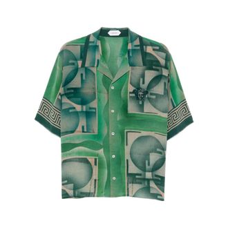 Versace Homme, Chemises, Vert, Taille: L Chemise en cr&ecirc;pe de Chine de soie imprim&eacute;e