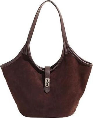 Generic Garhomtur Sac &agrave; main fourre-tout en daim pour femme - Style r&eacute;tro - Sac fourre-tout &agrave; bandouli&egrave;re - Sac &agrave; main souple avec poign&eacute;e sur le dessus, caf&eacute;