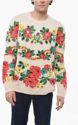 Gucci Crew-Neck EURIDICE Sweater with Floral Embroideries Embellis size L