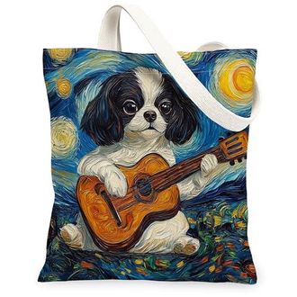 Generic Sac fourre-tout en toile motif chien japonais pour faire du shopping 33 x 38,1 cm, sac d&eacute;picerie r&eacute;utilisable pour femme, animal de compagnie, chiot, 