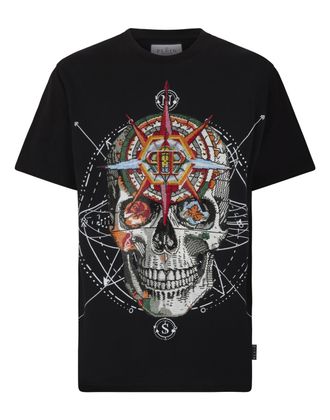 Philipp Plein Round Neck T-Shirt Wind Rose Skull Stones