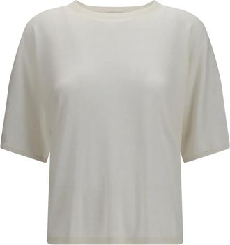 Brunello Cucinelli Pullover aus Kaschmir und Seide mit kurzen &Auml;rmeln - - Knitwear - Damen - Wei&szlig; - S