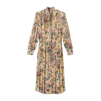 Twinset Robe Midi Pliss&eacute;e &agrave; Imprim&eacute; Floral et Col Cravate - Femme - Robes - Multicolore - Taille: 38 FR