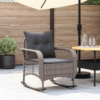 vidaXL Vidaxl - Garten-Schaukelstuhl mit Kissen Grau Poly Rattan