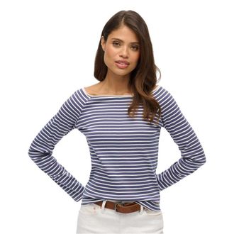Superdry Damen Bardot Off-Shoulder Top Marineblau Gestreift 38