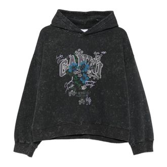 Ganni Hoodie mit Grafikdruck und S&auml;urewaschung - - Sweatshirts & Hoodies - Damen - Schwarzk - S