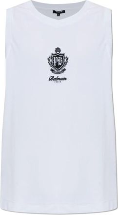 Balmain Homme, Tops, Blanc, Taille: XL Top de Plage avec Logo Brod&eacute;