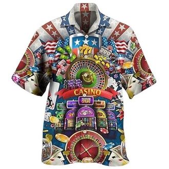 Keephen Hommes/Femmes D&eacute;s Poker Impression 3D Chemise Hawaiienne Cool Chemise &agrave; Boutons Manches Courtes Haut Streetwear