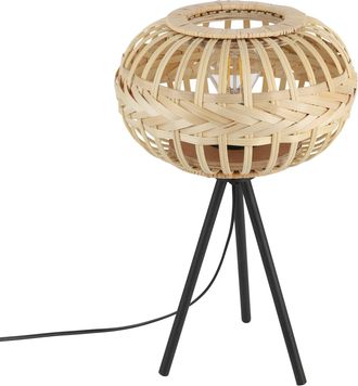 Eglo Stativ Tischlampe Amsfield 1, Tischleuchte aus Metall in Schwarz und Bambus in Natur, kleine Stehlampe, Holz Lampe f&uuml;r Wohnzimmer und Schlafzimmer, E2