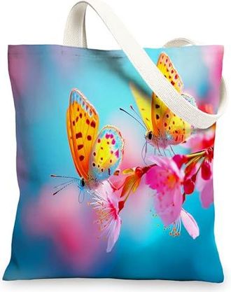 Generic Sac fourre-tout en toile motif papillon, sac de courses réutilisable, sac à provisions artistique, léger et lavable, bandoulière pour T, coloré, 13x15