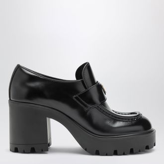 Prada Loafer mit Absatz aus schwarzem geb&uuml;rstetem Leder