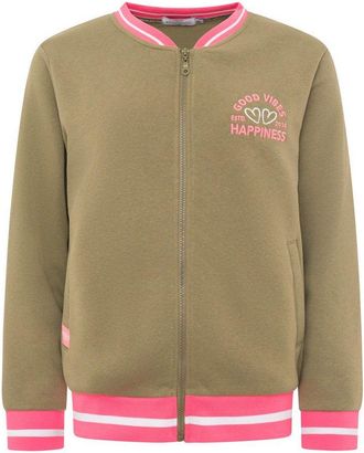 Zwillingsherz Sweatjacke College Rei&szlig;verschluss, gestreiften Rippb&uuml;ndchen, Eingriffstaschen, Stickerei