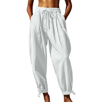 Generic Pantalon en lin pour homme - Coupe fusel&eacute;e - Pantalon de vacances - Taille &eacute;lastique - Pantalon de plage avec cordon de serrage - Pantalon de jogging 