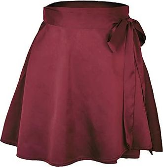 Generic Jupes en mousseline de soie pour femme - Mini jupe trap&egrave;ze pour femme - Taille &eacute;lastique - Jupe courte d&eacute;t&eacute; de couleur unie - Jupe extensible taille h