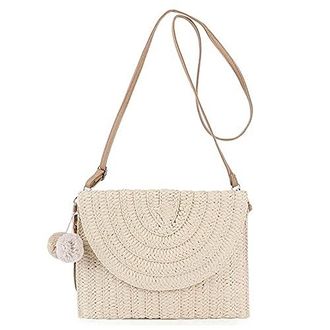 Generic Portefeuille pour femme - Sac &agrave; main de plage &agrave; bandouli&egrave;re - Sac &agrave; bandouli&egrave;re d&eacute;t&eacute; &agrave; pompons - Sac &agrave; bandouli&egrave;re pour homme, beige, Taille unique