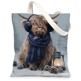 Generic Sacs fourre-tout en toile de vache dhiver, motif animal rustique, r&eacute;utilisables, confortables, vintage, l&eacute;gers et lavables pour les voyages en plein a