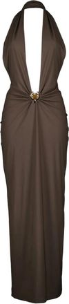CHRISTOPHER ESBER Femme, Robes, Brun, Taille: 38 FR Mineral Stone Ruched Halter Lycra Dress