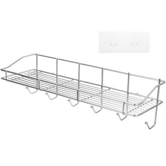 BESPORTBLE Selbstklebendes Edelstahlregal mit 6 Haken Bohrfreies Wandmontage K&uuml;chen und Duschkorb Rostfrei Vielseitig f&uuml;r Bad K&uuml;che und Nassr&auml;ume