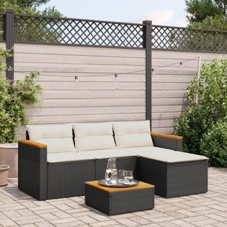 vidaXL 3-tlg. Garten-Sofagarnitur mit Kissen Schwarz Poly Rattan - Vidaxl