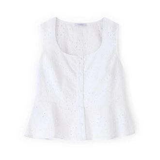 Motivi Sangallo-Top mit Sch&ouml;&szlig;chen - - Tops - Damen - Wei&szlig; - M