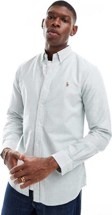 Polo Ralph Lauren Chemise Oxford ajust&eacute;e &agrave; logo embl&eacute;matique - Vert fonc&eacute;/blanc