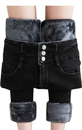 Generic Jeans thermiques doubl&eacute;s en polaire pour femme - Pantalon skinny tendance - Contr&ocirc;le du ventre - Jean thermique d&eacute;contract&eacute; - Pantalon en jean &eacute;pais -