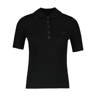 Courr&egrave;ges Womens Ribbed Cotton Polo Black