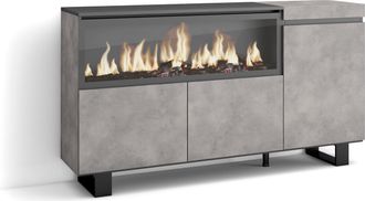 Skraut Home | Sideboard, Highboard | Kommode, Komodenschrank | 160 | 3 T&uuml;ren | Elektrokamin XXL | Industriedesign | Moderner Stil | Zement