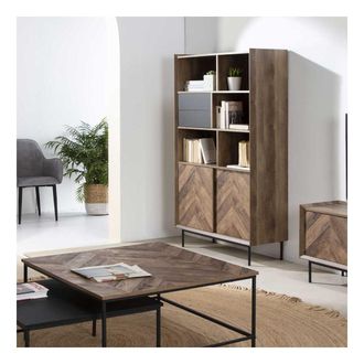 Tousmesmeubles Biblioth&egrave;que 2 portes 2 tiroirs Bois/Noir - RUCHE - L98 x l40 x H173 cm