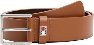 Tommy Jeans Ceinture fixe TJM Flag Leather 4.0 AM0AM13416 pour homme, marron (cognac), taille 100, Marron (Cognac), 100 cm