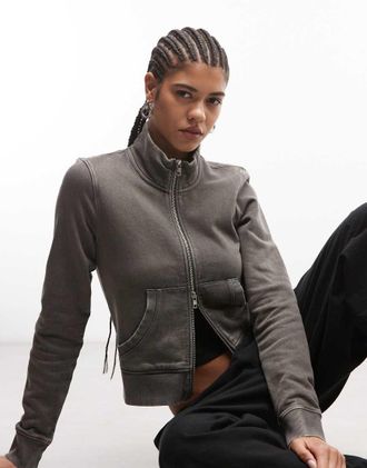 Weekday Sweat &agrave; capuche ajust&eacute; &agrave; fermeture &eacute;clair - Gris fonc&eacute;