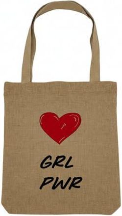 Fabulous Sac Shopping Tote Bag Aspect Lin - GRL PWR Coeur Girl Power - Sac de Courses Toile Epaisse 360g Beige Naturel Cabas Port&eacute; Epaule Solide Imprim&eacute; en Fra