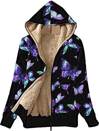 Generic Vestes &eacute;paisses pour femmes 2026 - Imprim&eacute; papillons - Sweat &agrave; capuche doubl&eacute; en polaire - Avec poches lat&eacute;rales, violet, XXL