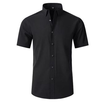 Generic Chemise &agrave; manches courtes pour homme, d&eacute;contract&eacute;e, extensible, boutonn&eacute;e, unie, classique, &eacute;l&eacute;gante, confortable, l&eacute;g&egrave;re, pour affaires, &eacute;t&eacute;, 01 Noir