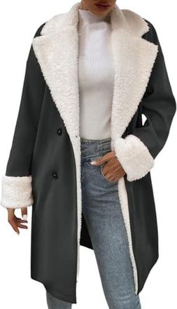 Generic Vestes dhiver d&eacute;contract&eacute;es en laine &agrave; double boutonnage pour femme 2026, gris, 4XL