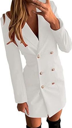 Generic Vestes pour femmes 2026 d&eacute;contract&eacute;es l&eacute;g&egrave;res et fines veste longue mince manteau manches boutonn&eacute;es poitrine poches manteaux boutons, blanc, L