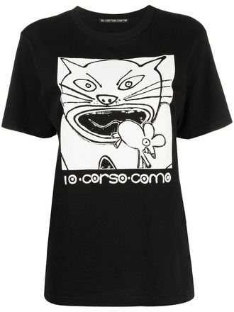 10 Corso Como t-shirt à imprimé chat - Noir