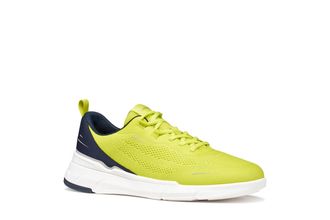 Geox Sneaker GEOX U VITTOUR, Herren, Gr. 41, gelb, navy, Lederimitat, Textil, Schuhe Sneaker, Halbschuh, Freizeitschuh, Schn&uuml;rer mit Kontrastbesatz