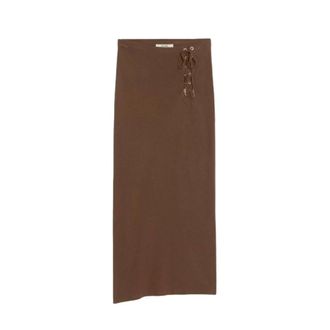 Zadig&Voltaire Femme, Jupes, Brun, Taille: 38 FR Longue jupe en coton et lin