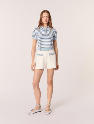 Maje Shorts Aus Strick Mit Denimborten - Ecru - Gr&ouml;&szlig;e 38 - Maje