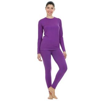 Generic Ensembles thermiques pour femmes par temps froid, couche de base doubl&eacute;e en polaire pour temps froid, chemises et bas &agrave; manches longues, violet, XXL