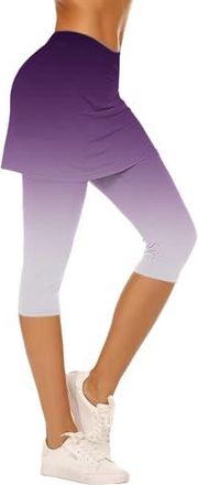 Generic Pantalon de yoga 3/4 pour femme - Taille haute avec jupe - Legging de sport - Pantalon de sport - Pantalon de sport - Pantalon de tennis - Stretch l&eacute;g