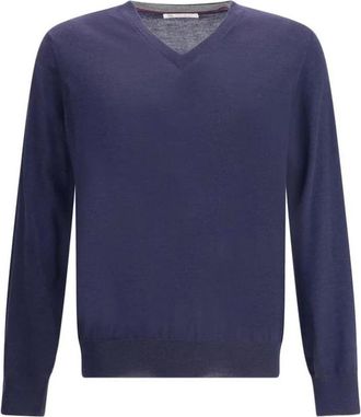 Brunello Cucinelli Pullover mit V-Ausschnitt aus Feinstrick - - Knitwear - Herren - Blau - 3XL