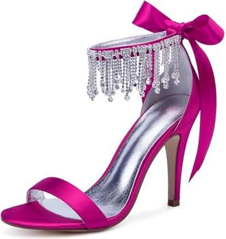 Generic Chaussures De Mariage Escarpins Femme Sandales Mari&eacute;e Bride Cheville Dress F&ecirc;te Aiguille Talon10.5CM,Rose Red,38 EU