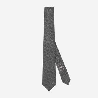 Gucci Mens Jacquard Silk Tie With Embroidery Grey Ties & Bow