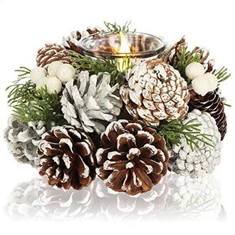 Com-Four Photophore - bougeoir décoratif pour Noël et lautomne - bougeoir avec des matériaux naturels - Artisanat (Arrangement de lAvent - 1 Bougie)