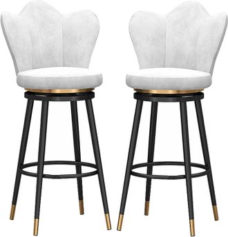 Generic Drehbarer Barhocker mit bl&uuml;tenf&ouml;rmiger R&uuml;ckenlehne, Fu&szlig;st&uuml;tze und schwarzen Metallbeinen f&uuml;r K&uuml;cheninseln, Bartheken und Esszimmer