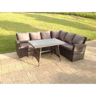 Fimous Hoher R&uuml;cken Grau Gemischt Gartenm&ouml;bel Rattan Ecksofa Set mit Table 6-Sitzer - Fimous