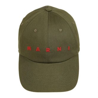 Marni Baumwoll-Baseballkappe mit rotem Logo - - Accessories - Herren - Gr&uuml;n - M