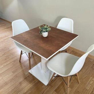 Generico TABLE BAR | BISTROT | RESTAURANT CARRÉÉ AVEC PIED CENTRAL 60/70/80 cm couleurs assorties (CORTEN F287 EFFET ROUILLE - BLANC, 70X70)